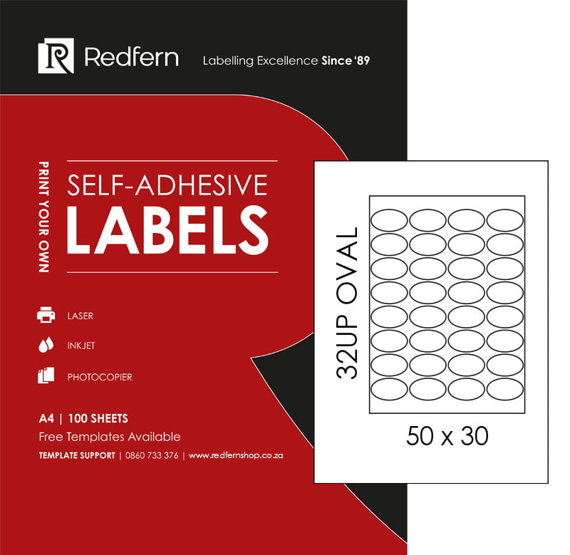 Oval 32up A4 Inkjet Laser Labels - Redfern Labels | South Af