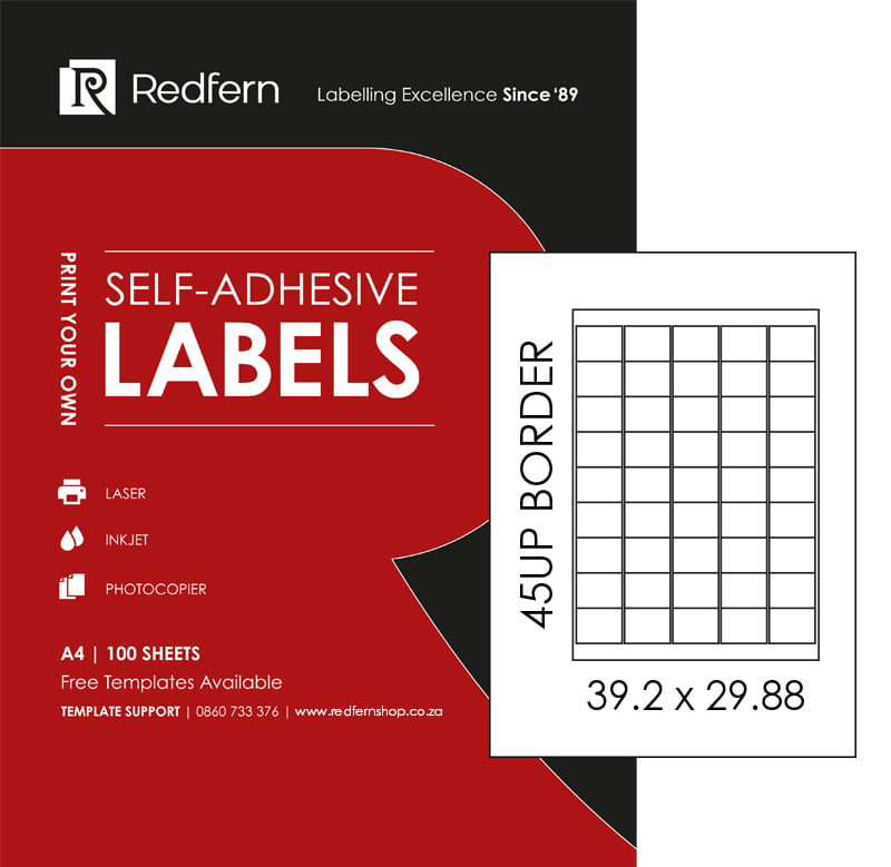 Bordered 45up A4 Inkjet Laser Labels | Redfern Labels | Sout